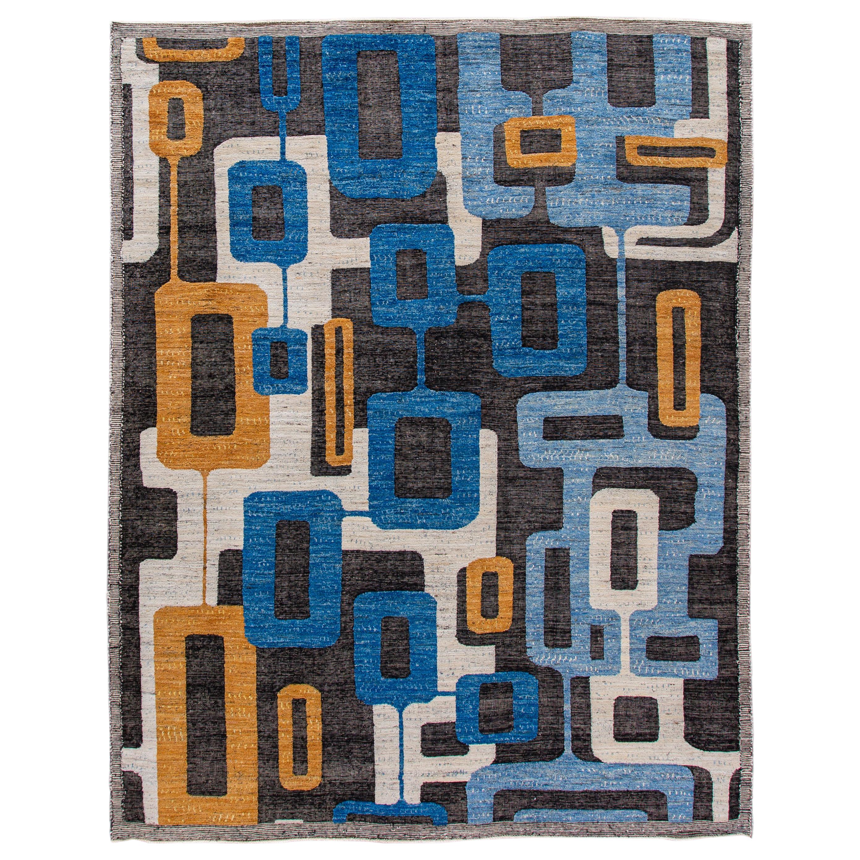 Geometric Vera Black Hand Woven Modern Wool Rug, Carpet and Durrie For ...