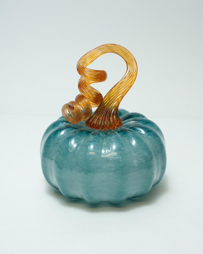 Contemporary Blue and Multicolour Medium Blown Glass Pumpkin Sculpture ...