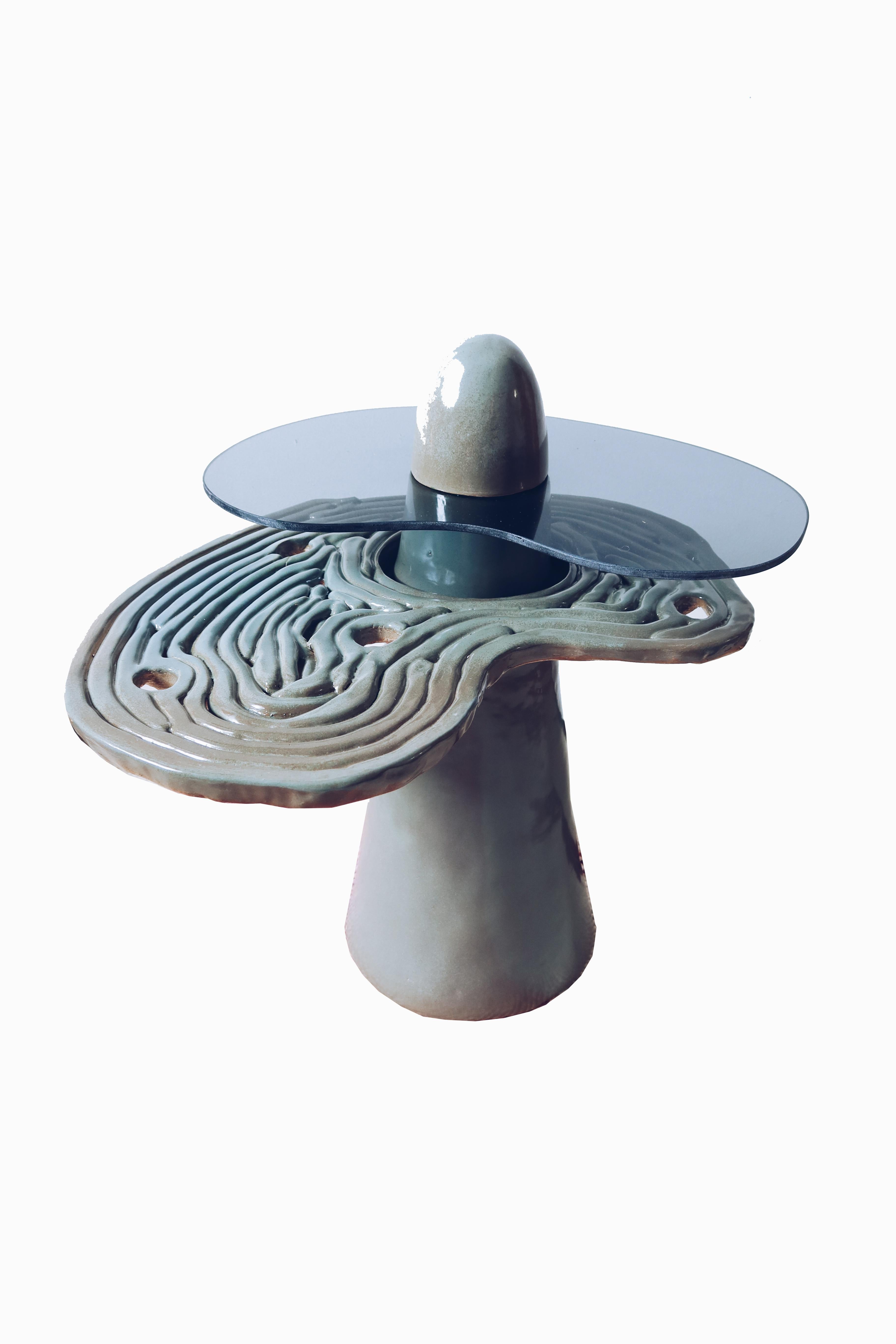 Contemporary Blue glazed Mushroom side table Handcrafted by Jan Ernst ...