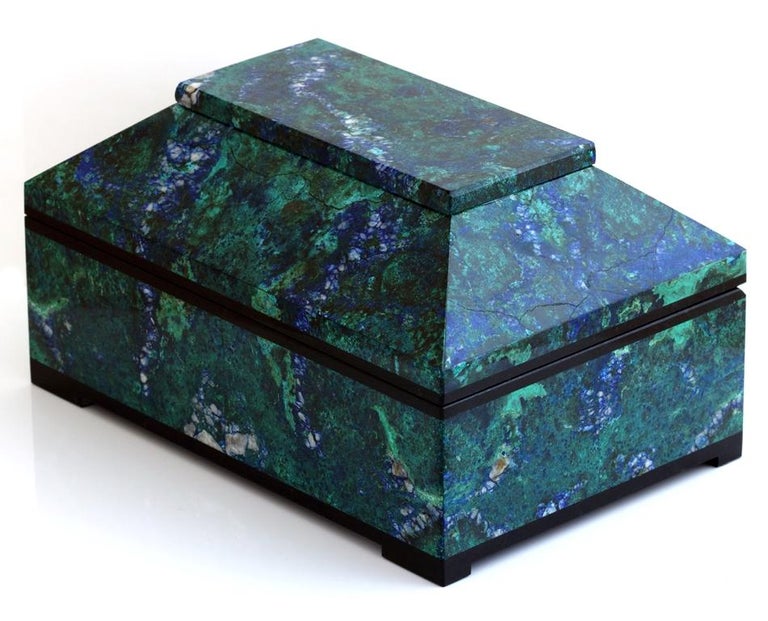 Contemporary Blue Green Azurite Malachite Box with Hinged Lid For Sale ...