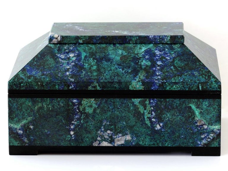 Contemporary Blue Green Azurite Malachite Box with Hinged Lid For Sale ...