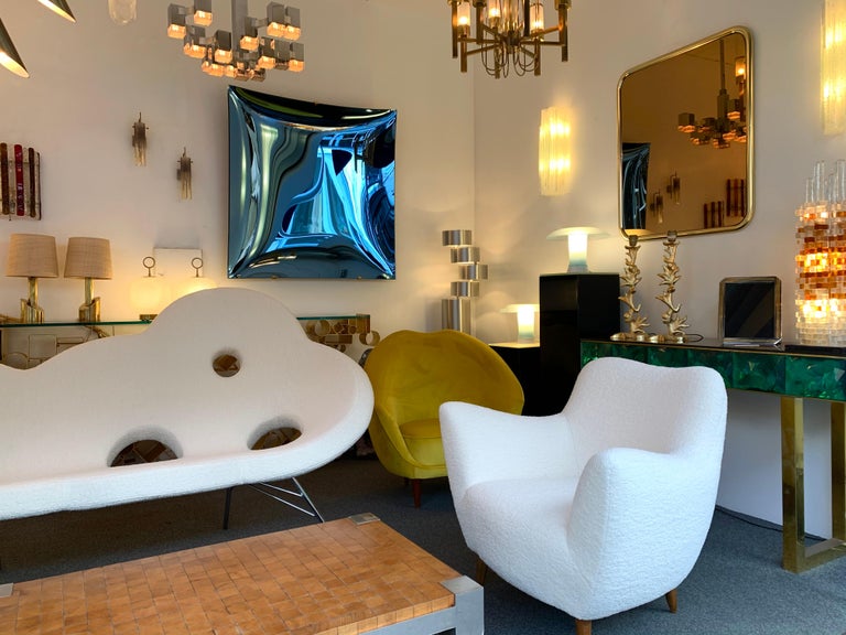 Contemporary Blue Square Curve Mirror, Italy at 1stDibs