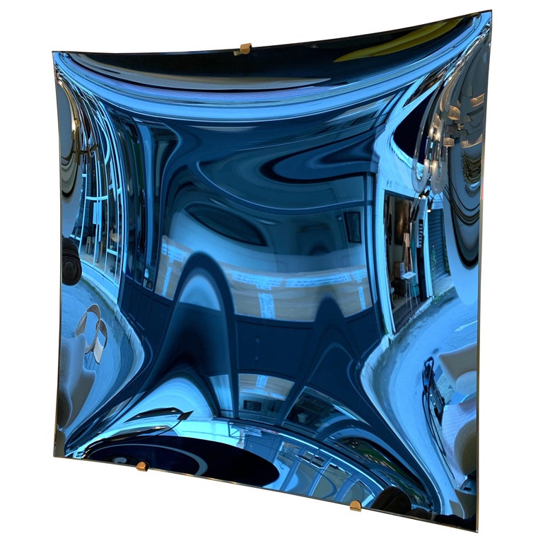 Contemporary Blue Square Curve Mirror, Italy at 1stDibs
