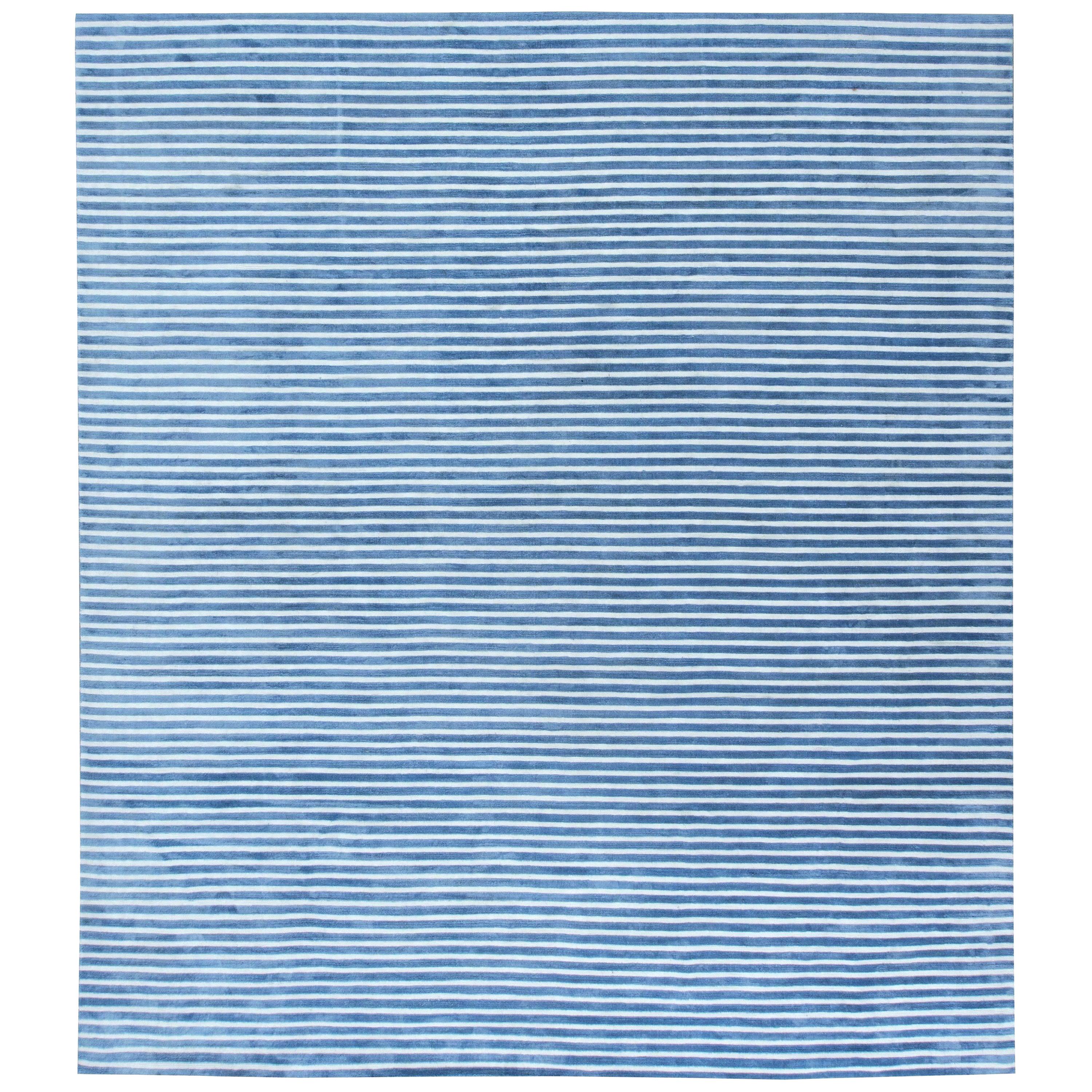 Blue Striped Rug at 1stdibs