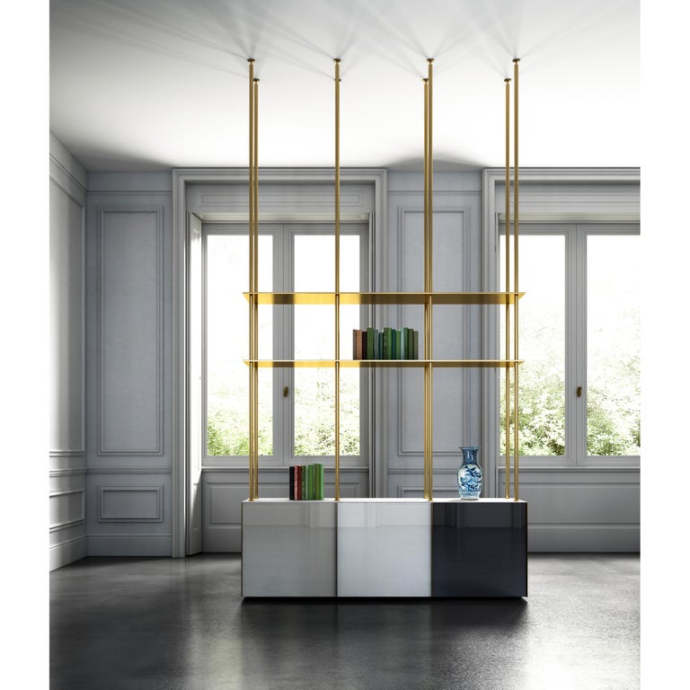 Contemporary Bookcase Floor to Ceiling Storage Unit Brass Marble ...