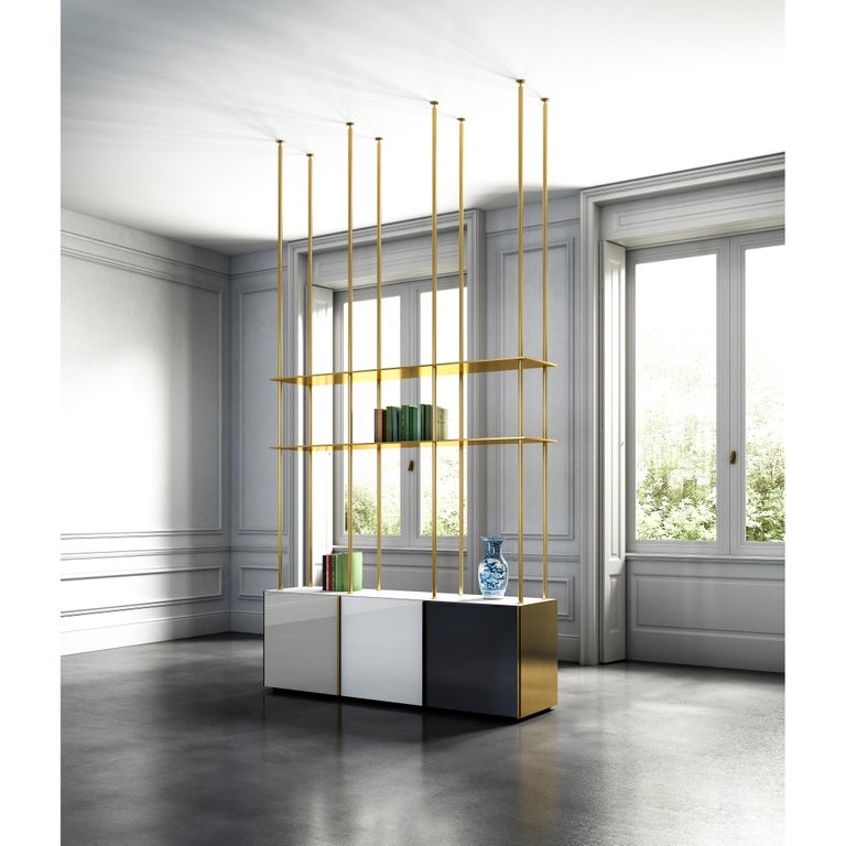 Contemporary Bookcase Floor to Ceiling Storage Unit Brass Marble ...