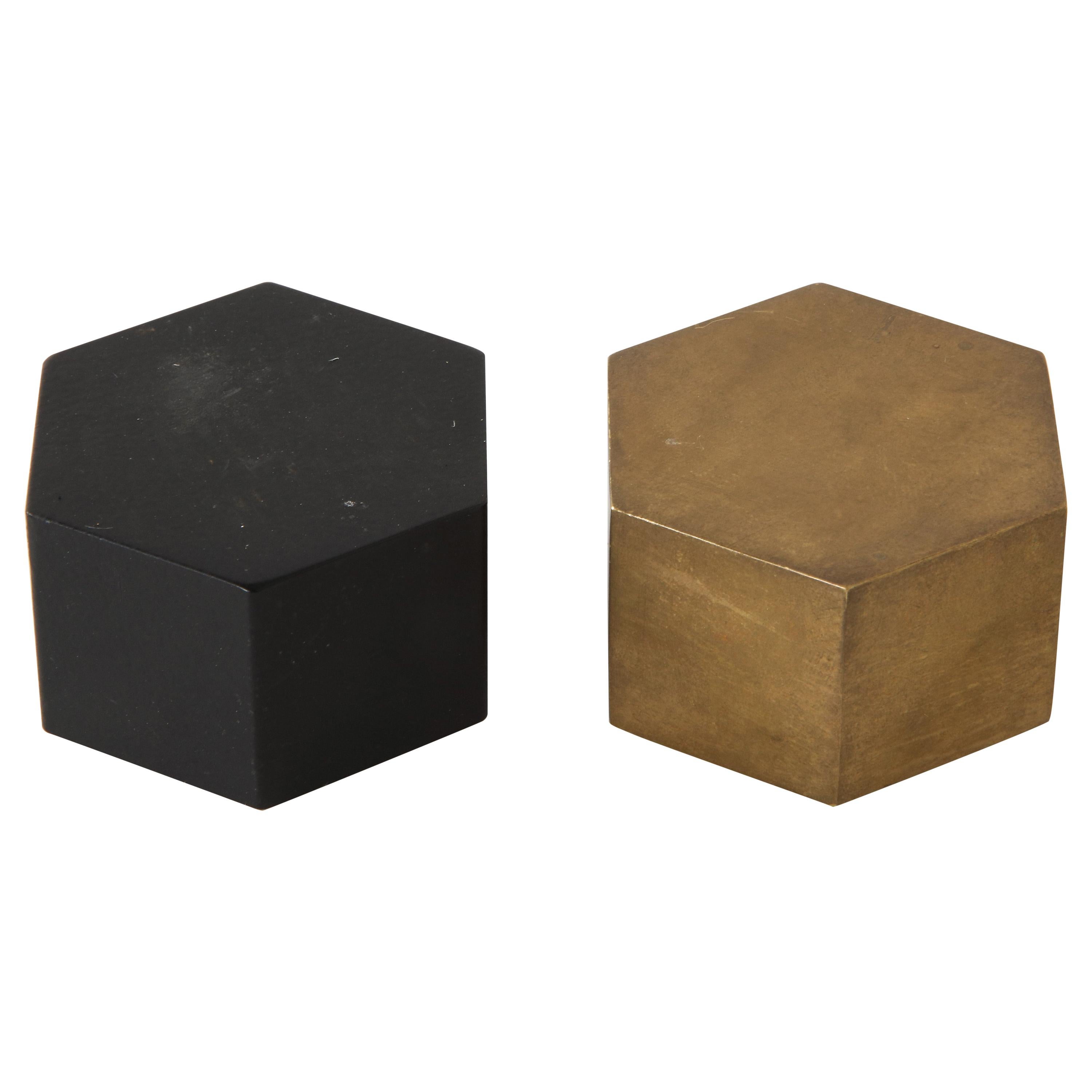 Contemporary Brass and Steel Hexagon Paperweights at 1stDibs