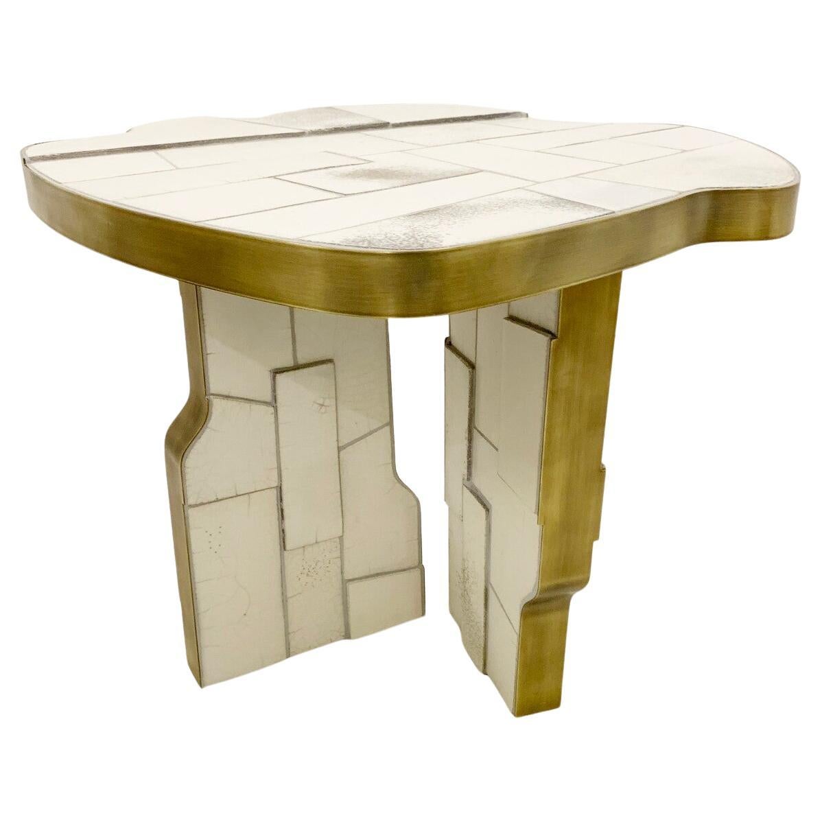 Italian Contemporary Brass and Ceramic Side Table For Sale at 1stDibs