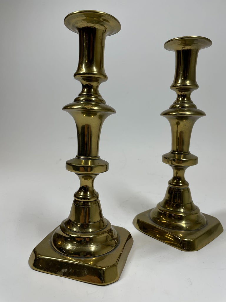 Brass Push Candlesticks, Pair For Sale at 1stDibs