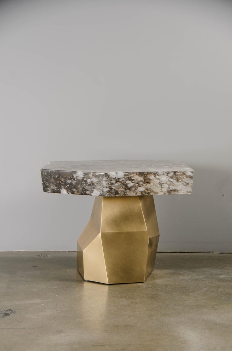 Contemporary Brass Facet Side Table w/ Smoke Crystal Top by Robert Kuo ...