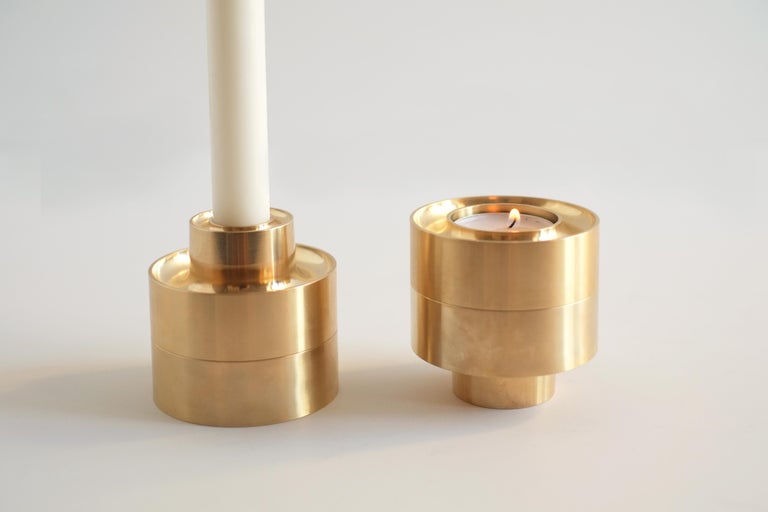 Contemporary Brass Stacking Candle Holders by Fort Standard, in Stock ...