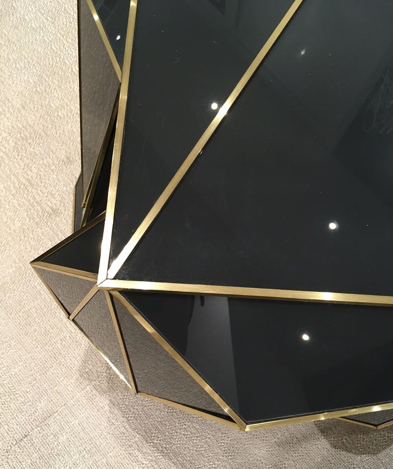American Modern Geometric Black Glass and Brass Coffee Table For Sale ...