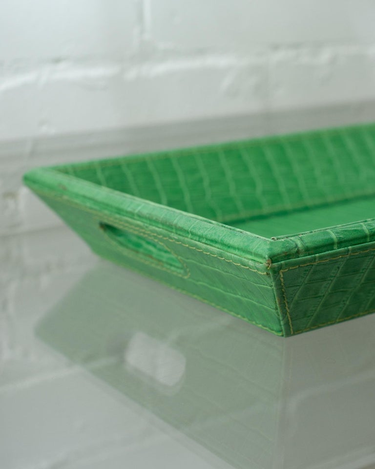 Contemporary Bright Green Crocodile Embossed Leather Rectangular Tray For Sale at 1stDibs