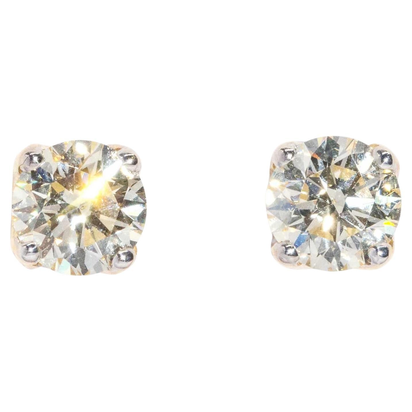Contemporary Round Brilliant Cut Diamond Stud Style Earrings 9 Carat ...