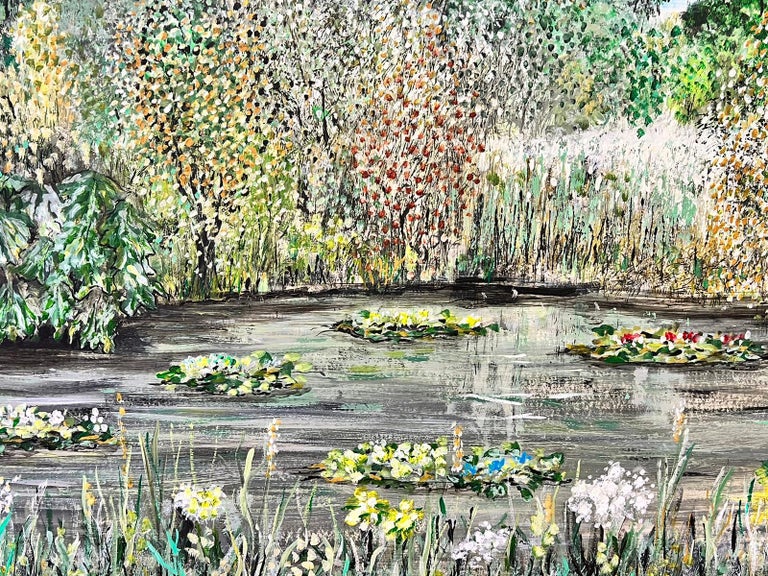 Contemporary British - Waterlily Pond Large Post Impressionist Oil ...