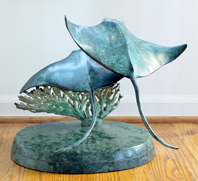 Contemporary Bronze Sculpture Signed Robert Wyland Manta Rays 40 300