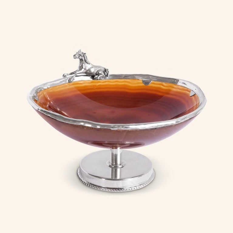 Contemporary Brown Agate Bowl with horse by Alcino Silversmith Sterling ...