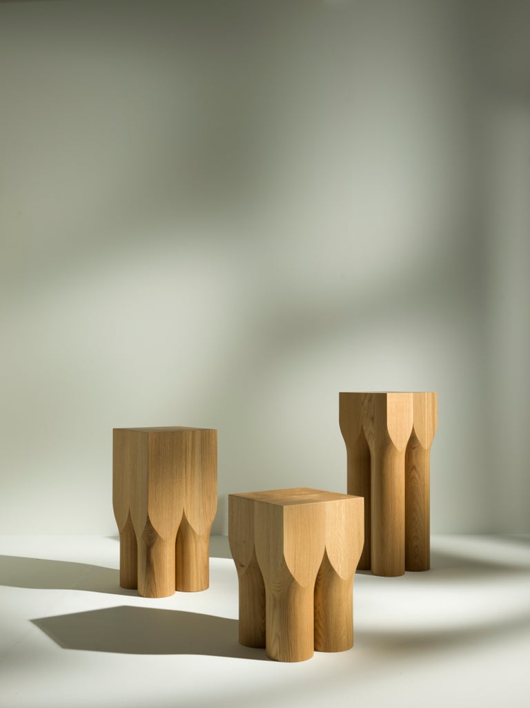 Contemporary Brown Solid European Oiled Oak Lathe iii Pedestal by Æther ...
