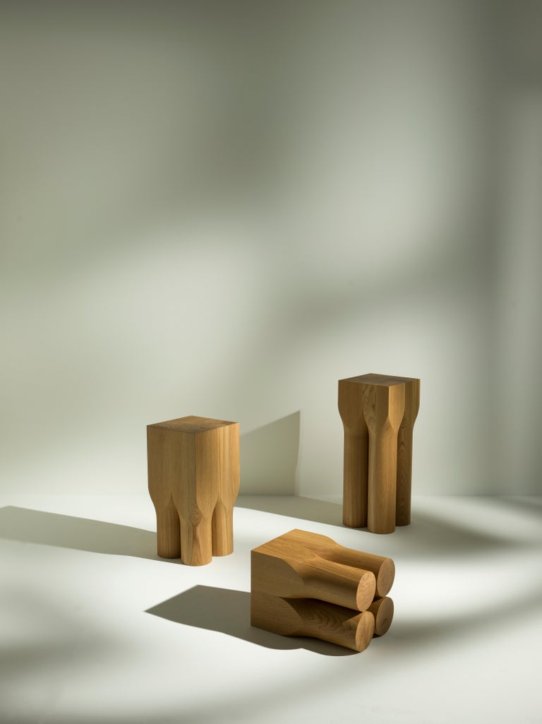 Contemporary Brown Solid European Oiled Oak Lathe iii Pedestal by Æther ...