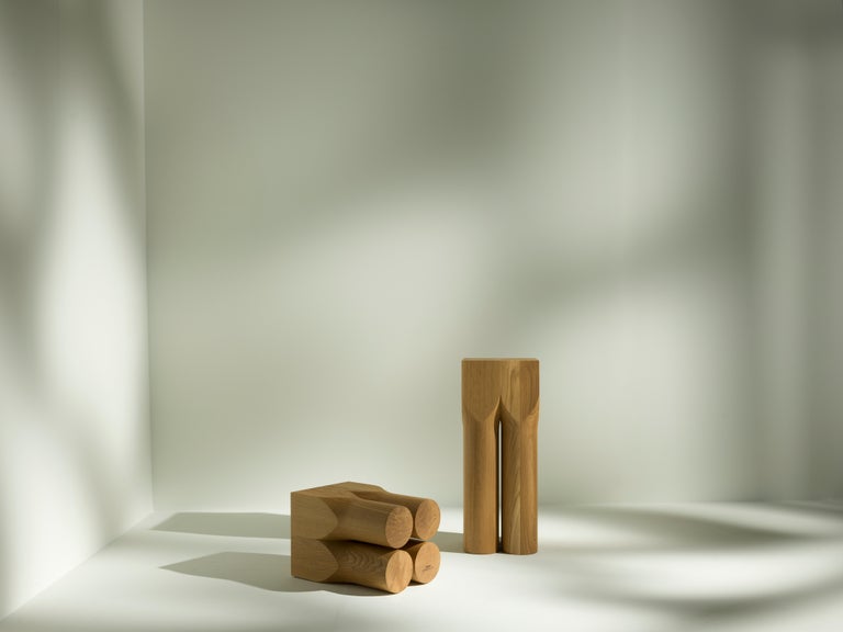 Contemporary Brown Solid European Oiled Oak Lathe iii Pedestal by Æther ...