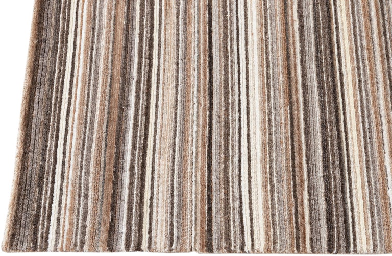 Contemporary Brown Striped Wool and Silk Room-Size Area Rug For Sale at ...