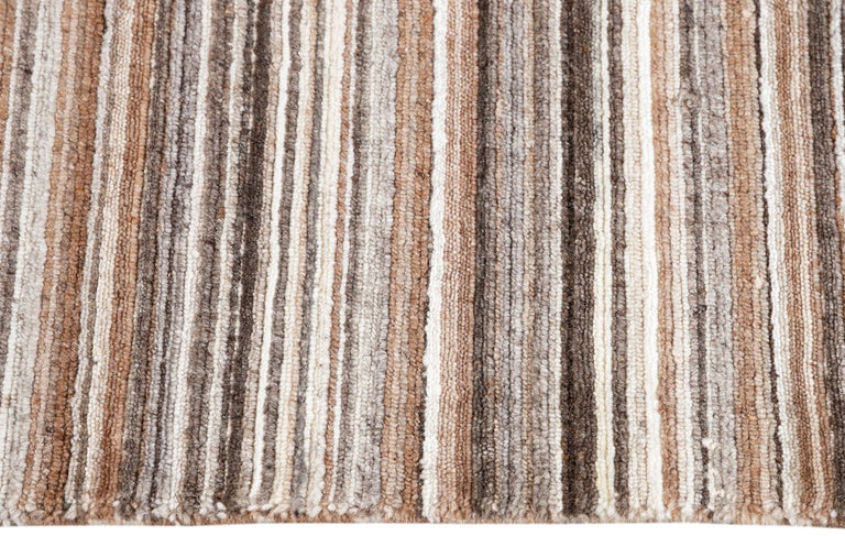 Contemporary Brown Striped Wool and Silk Room-Size Area Rug For Sale at ...