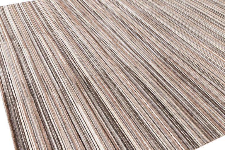 Contemporary Brown Striped Wool and Silk Room-Size Area Rug For Sale at ...