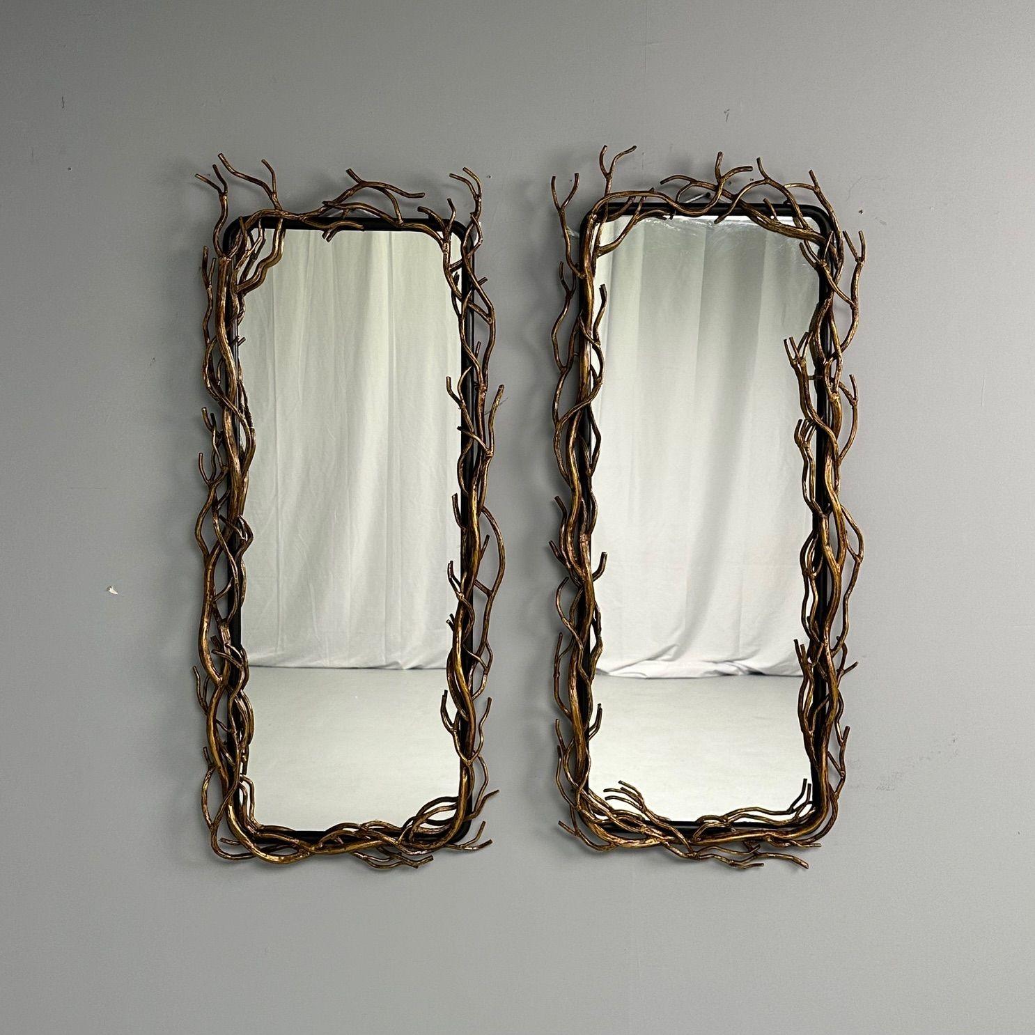 Contemporary, Brutalist Modern, Rectangular Wall Mirrors, Gold Branch ...