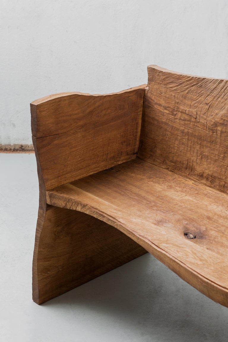 Contemporary Brutalist Style Bench in Solid Oak Light and Linseed Oil ...