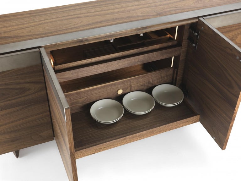 Contemporary Buffet in Solid Walnut, Matt Lacquered Iron Frame For Sale ...