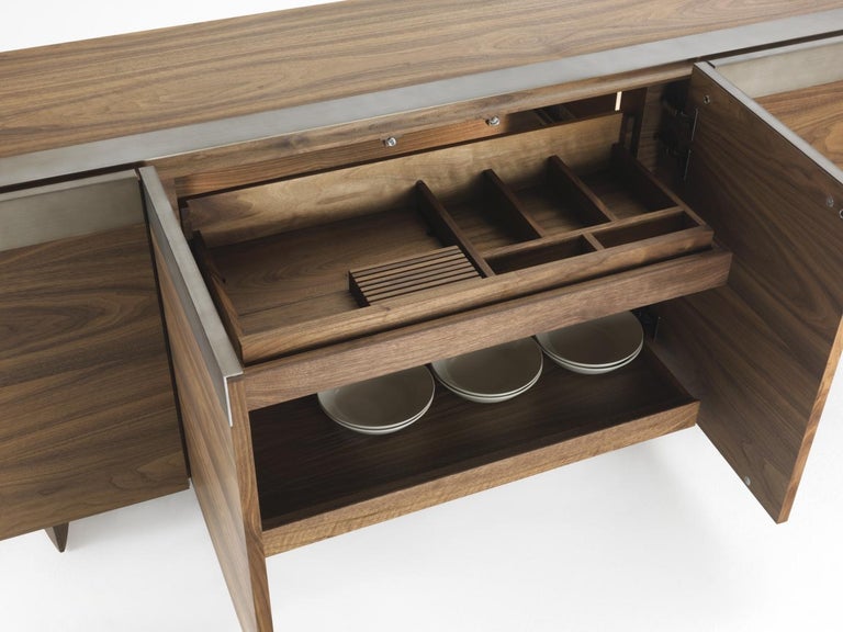 Contemporary Buffet in Solid Walnut, Matt Lacquered Iron Frame For Sale ...