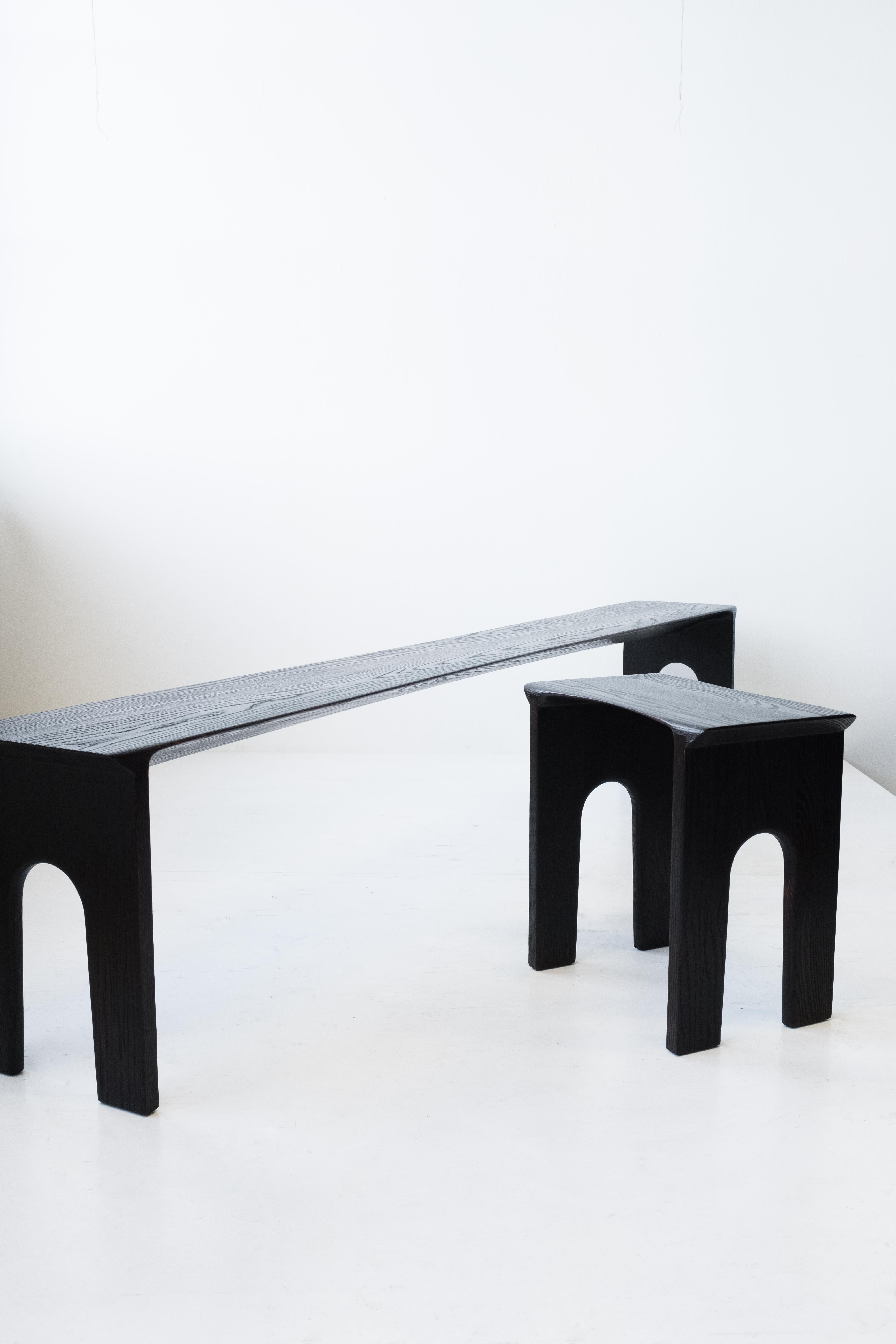 Contemporary Burned Solid Oak Bench 230cm, Kuro Collection, by Lukas ...