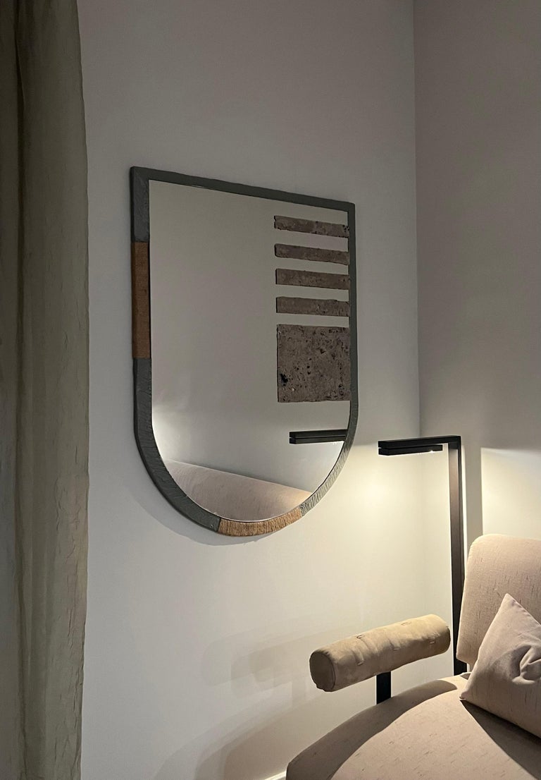 Contemporary Burnt Ash and Plaster "Terra" Mirror with Hemp Cord For ...