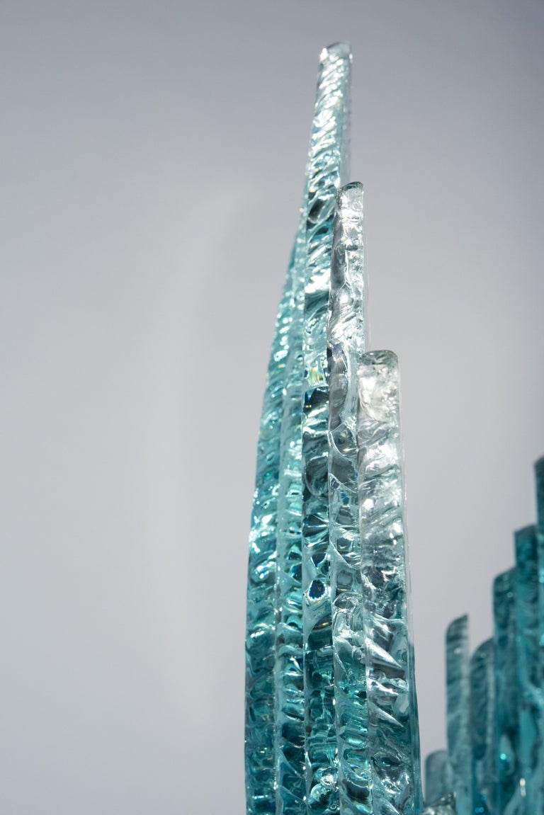 Contemporary 'Wave' Crystal Sculpture Aquamarine Handcrafted by Ghirò ...