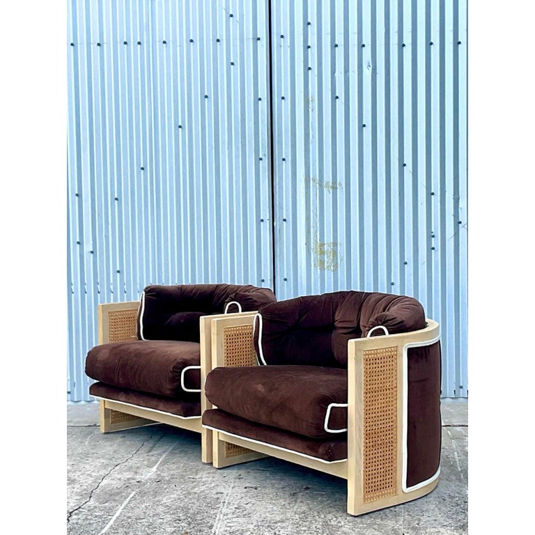 Contemporary Cane Panel Tub Chairs, a Pair at 1stDibs