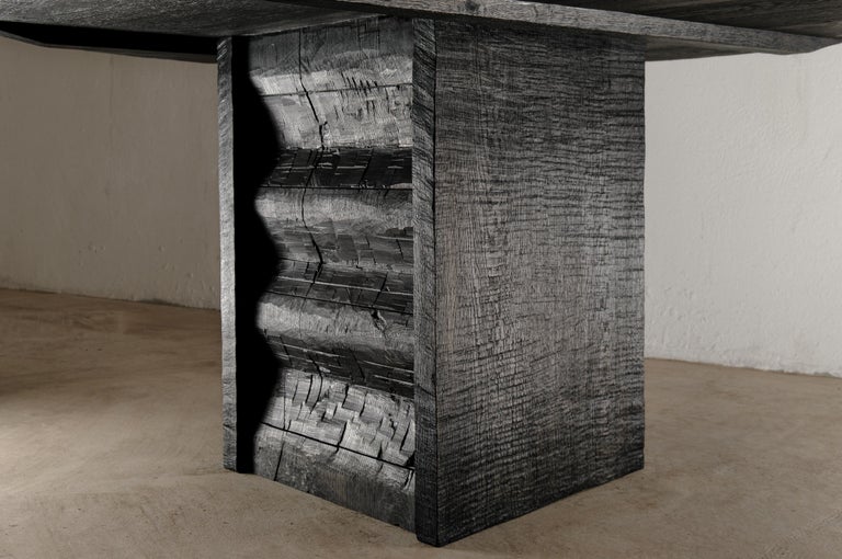 Contemporary Carved Round Table in Solid Oakwood, Black, 'Custom Size S ...