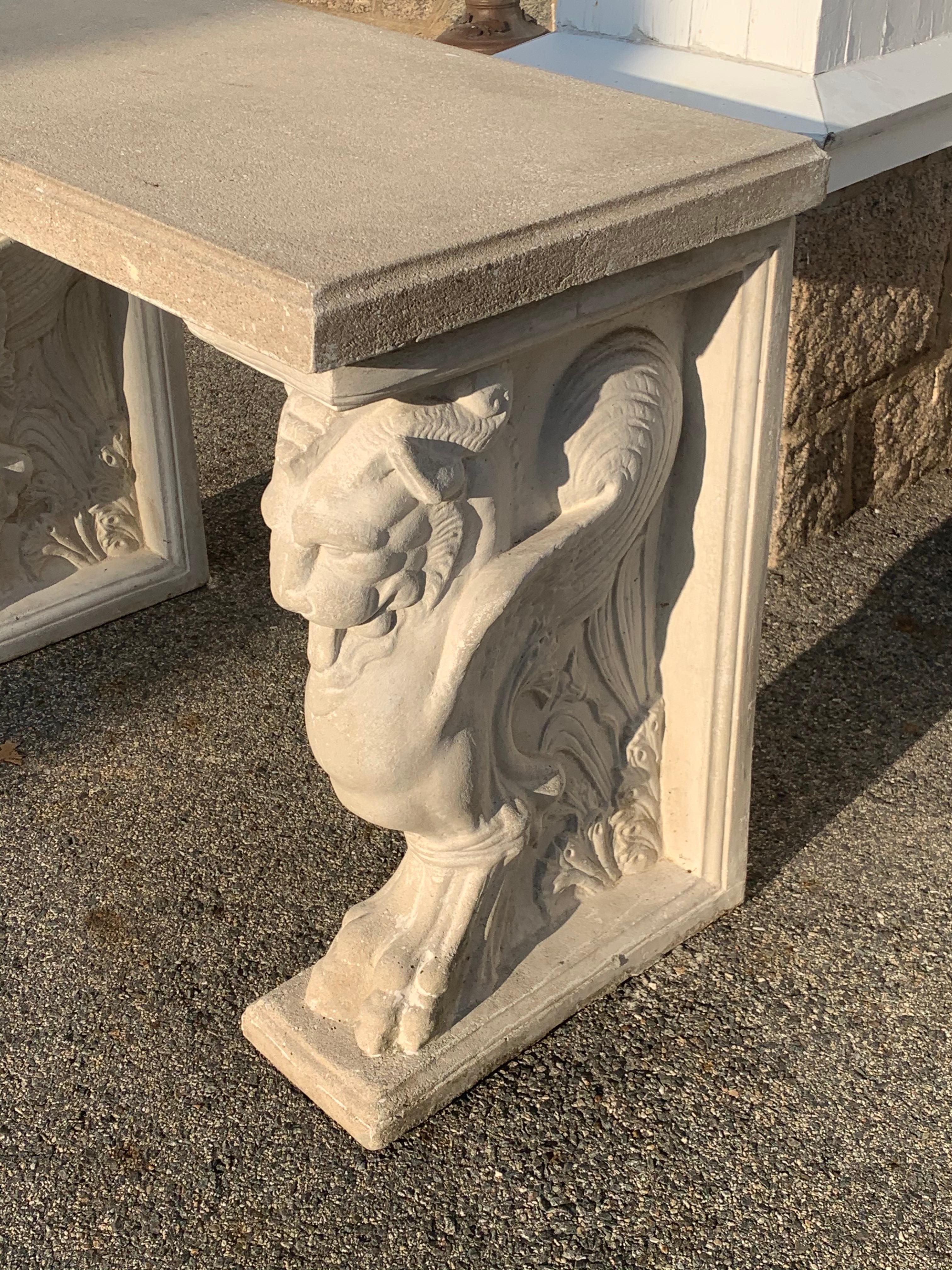 Contemporary Cast Stone Garden Table with Lion Base at 1stDibs