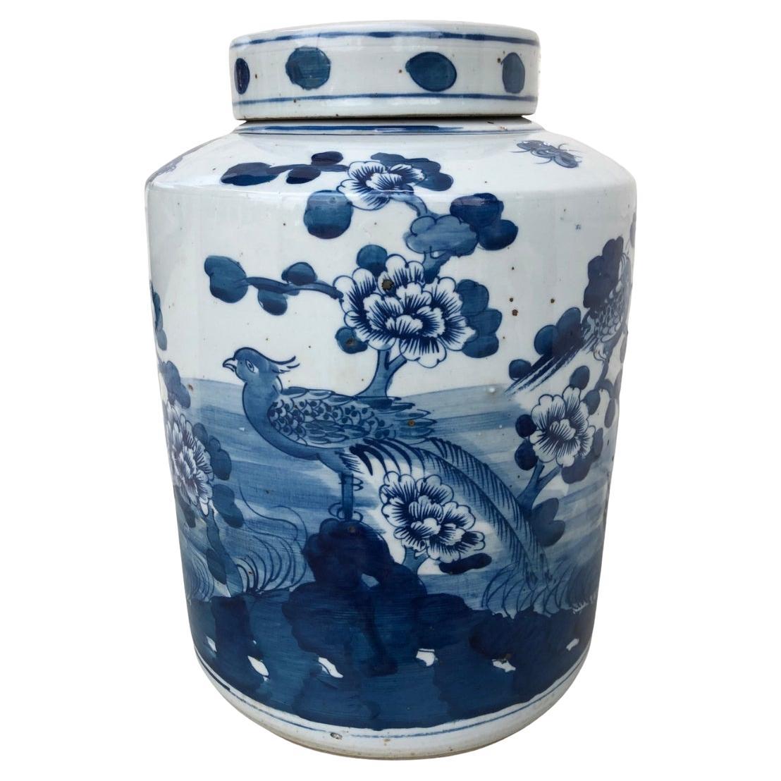 Contemporary Ceramic Chinoiserie Tea Jar with Bird Motif For Sale at ...
