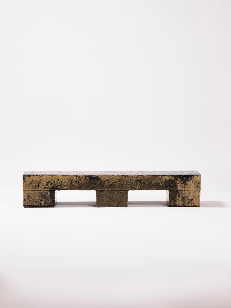 Contemporary Ceramic Coffeetable Bench Glazed Stoneware Yellow Green ...