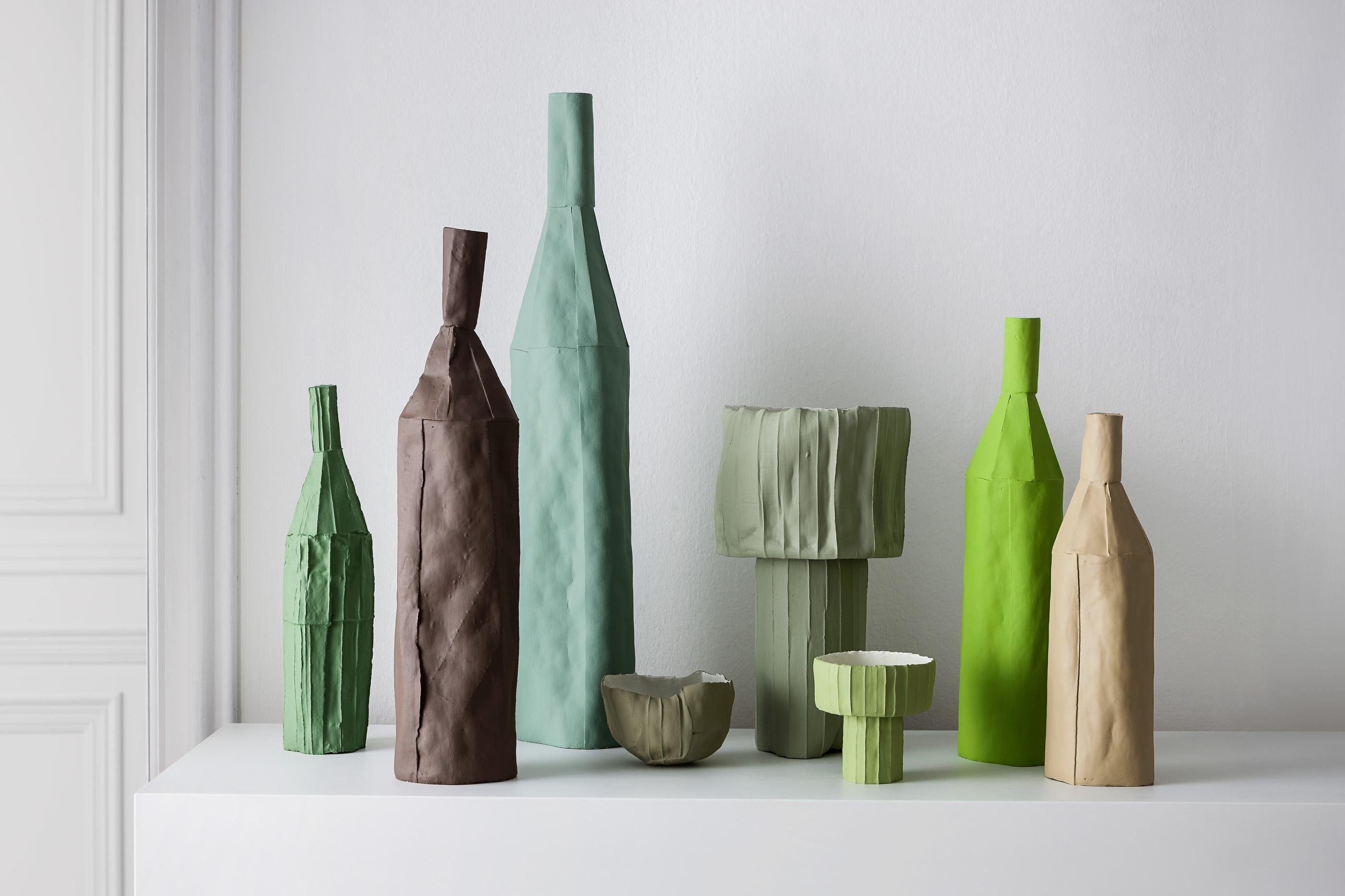 Contemporary Ceramic Decorative Bottle Corteccia Texture Green For Sale ...