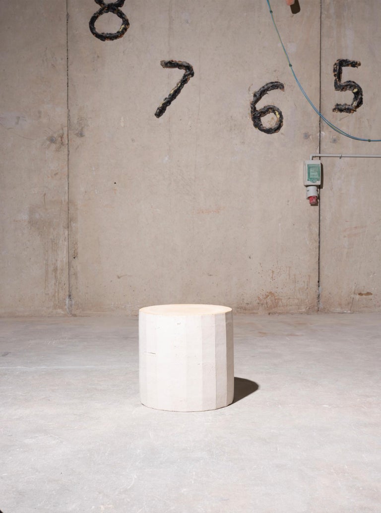 Contemporary Ceramic Facetated Side Table Column Stool Unglazed ...