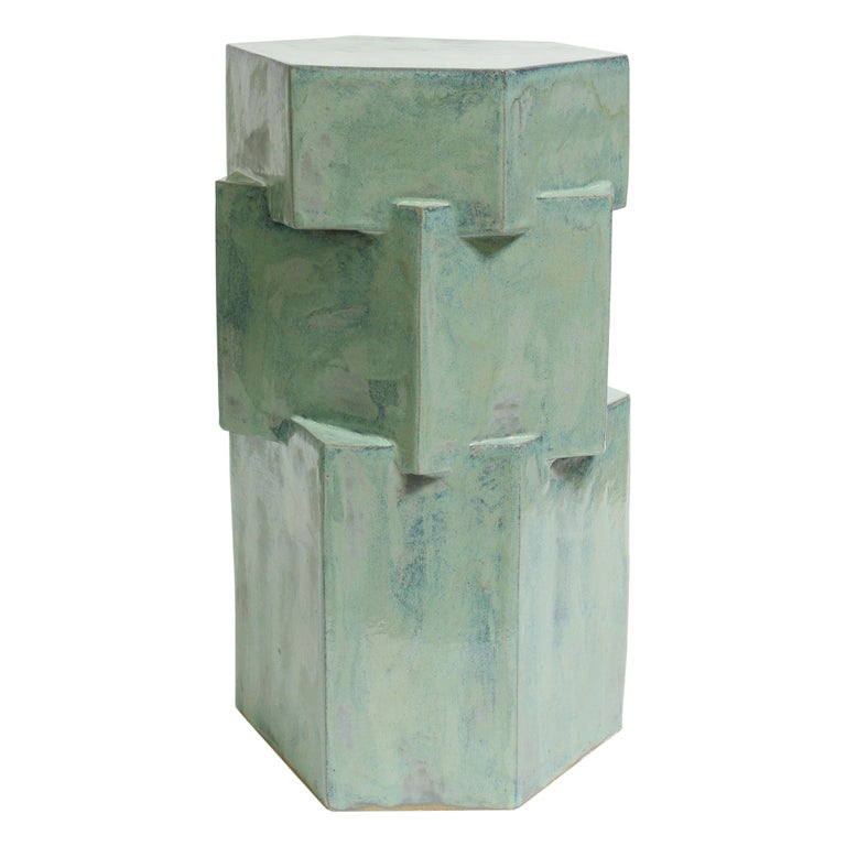 Triple Tier Tall Ceramic Hex Side Table in Jade by BZIPPY For Sale at ...