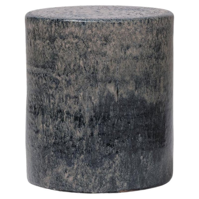 Contemporary Ceramic Side Table Column Stool Glazed Stoneware Cobalt ...