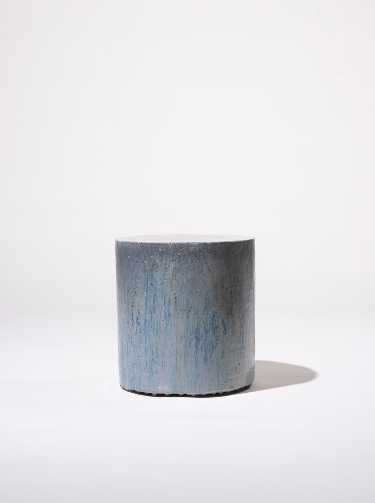 Contemporary Ceramic Side Table Column Stool Glazed Stoneware Cobalt ...