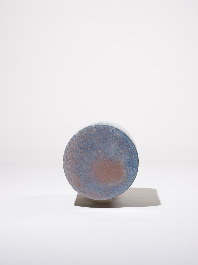 Contemporary Ceramic Side Table Column Stool Glazed Stoneware Cobalt ...