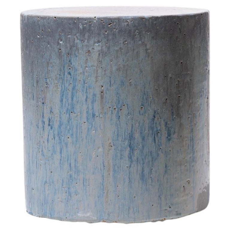 Contemporary Ceramic Side Table Column Stool Glazed Stoneware Cobalt ...