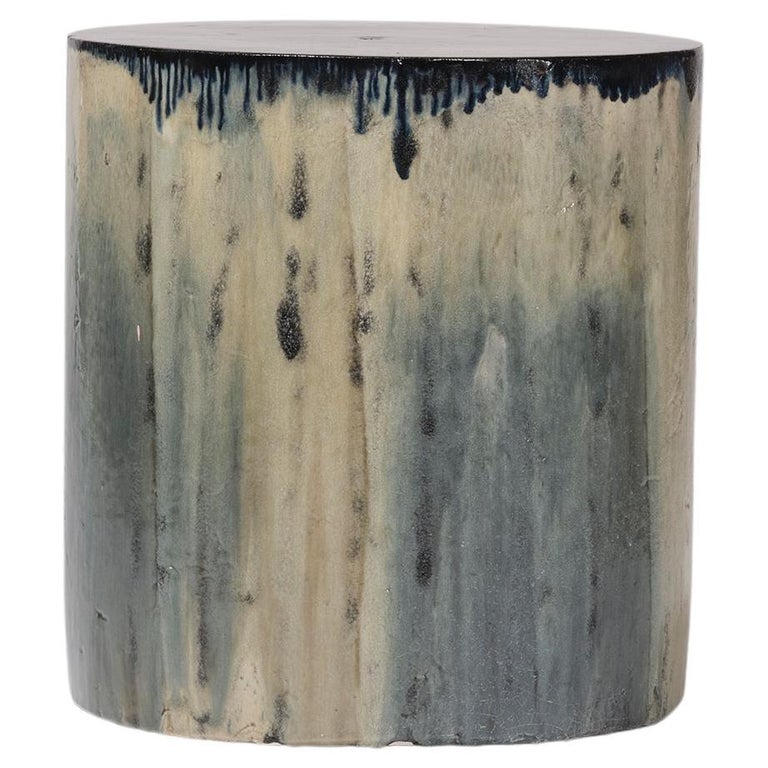 Contemporary Ceramic Side Table Column Stool Glazed Stoneware Grey Blue ...