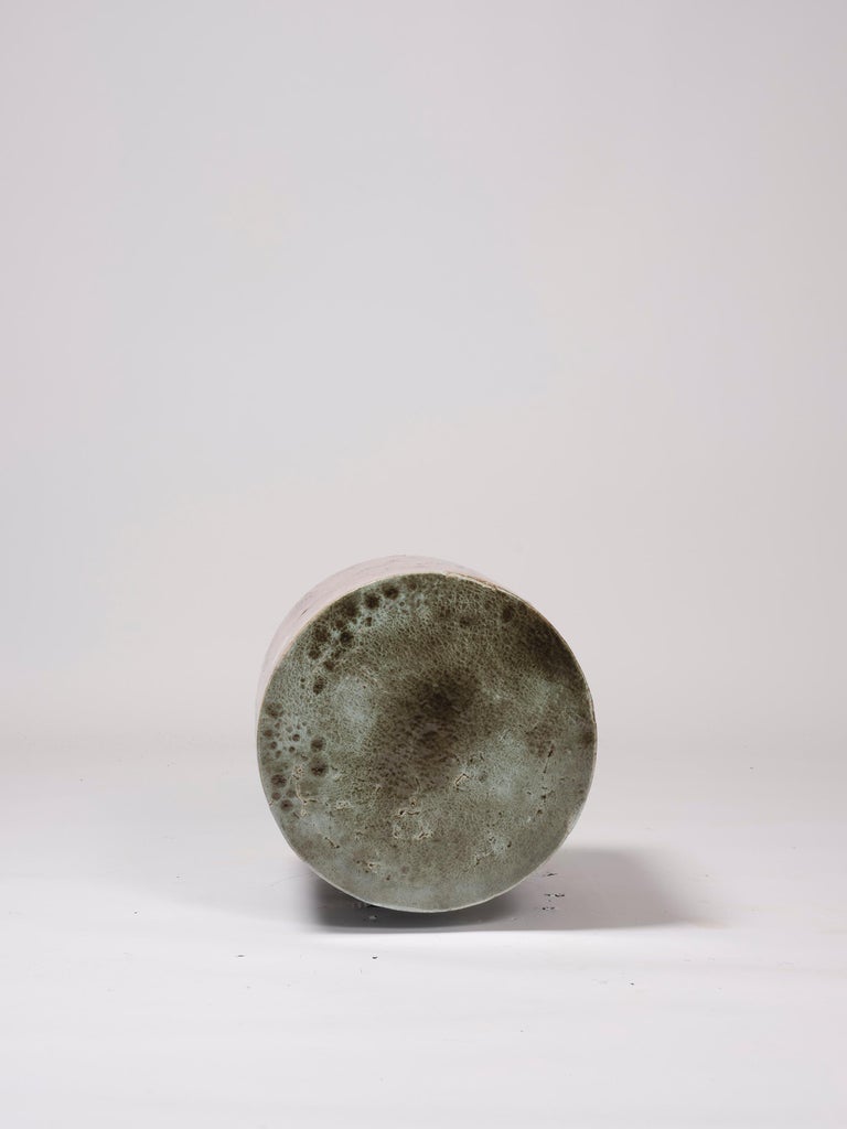 Contemporary Ceramic Side Table Column Stool Glazed Stoneware Turquoise ...