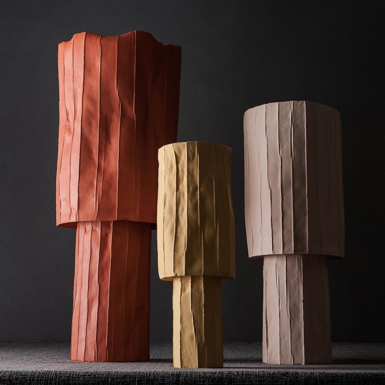Contemporary Ceramic Tall Ninfea Vase Corteccia Texture Red For Sale at ...