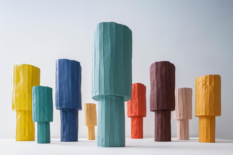 Contemporary Ceramic Tall Ninfea Vase Corteccia Texture Red For Sale at ...